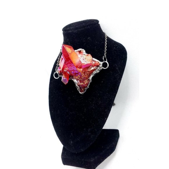 Hand Crafted | Jewelry | Huge Red Aura Quartz Crystal Necklace Handmade ...